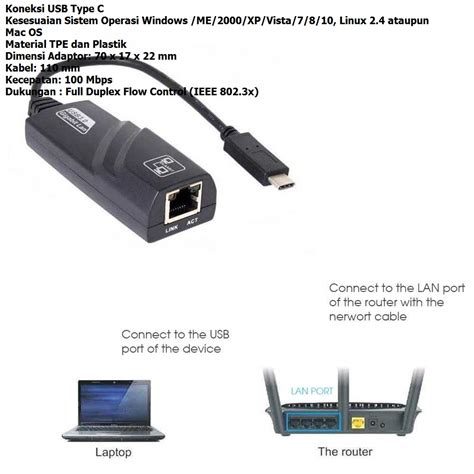 Jual JN Adaptor USB Type C To LAN RJ Ethernet Adapter Mbps Shopee Indonesia