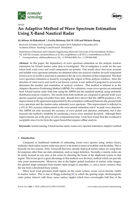 Pdf An Adaptive Method Of Wave Spectrum Estimation Using X Band Nautical Radar