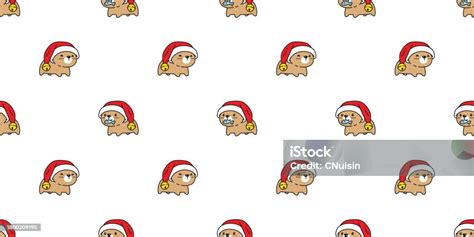곰 극지 원활한 패턴 크리스마스 트리 산타 클로스 모자 반지 벨 벡터 착한 애 낙서 눈송이 만화 선물 포장지 타일 배경을 반복