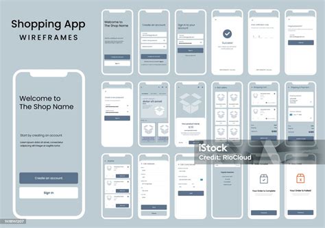모바일 응용 프로그램 디자인을위한 회색 와이어 프레임 온라인 전자 상거래 쇼핑 휴대폰 앱에 대한 스톡 벡터 아트 및 기타 이미지 휴대폰 앱 그래픽 사용자 인터페이스