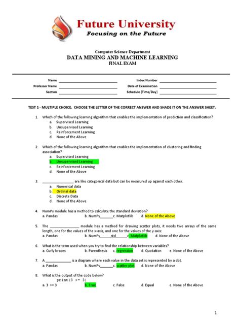 Final Exam Data Mining And Machine Learning Pdf Control Flow Machine Learning