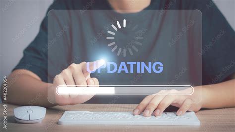 Installing Software Update Process Operating System Upgrade Concept Hand Using Computer With