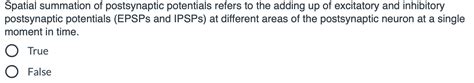 Solved Spatial Summation Of Postsynaptic Potentials Refers