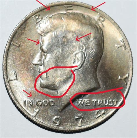 1974 Kennedy Half Dollar Coin No Mint Mark P Rare Error Obverse And