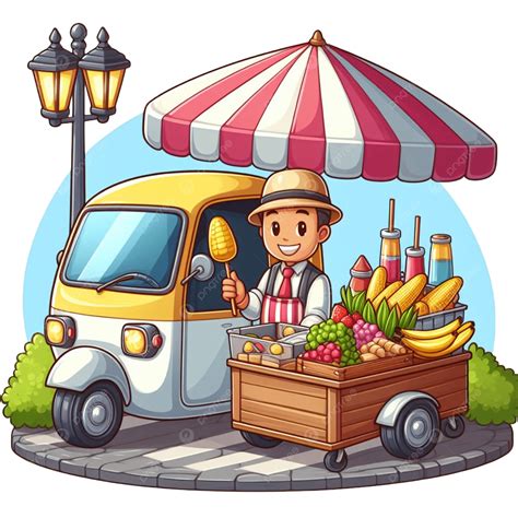 لطيف الكرتون فن البائع المتجول على خلفية شفافة لطيف الكرتون فن البائع