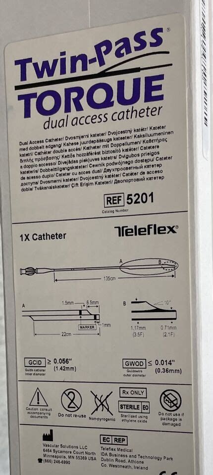 New Teleflex 5201 Twin Pass Torque Dual Access Catheter 35 Fr X 35 Fr 135 Cm Disposables