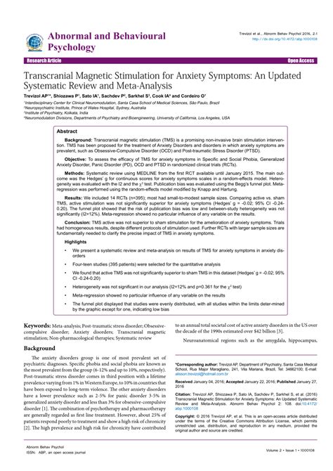 Pdf Transcranial Magnetic Stimulation For Anxiety Symptoms An Updated Systematic Review And