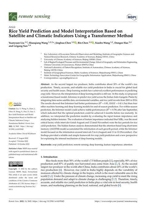 Pdf Rice Yield Prediction And Model Interpretation Based On Satellite