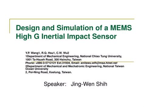 PPT Design And Simulation Of A MEMS High G Inertial Impact Sensor PowerPoint Presentation ID