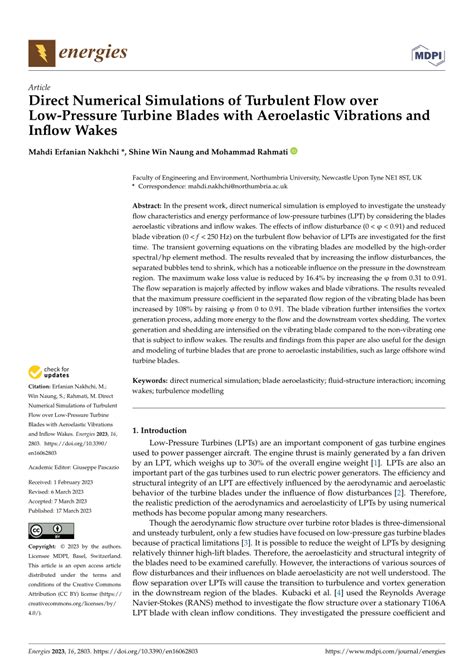 Pdf Direct Numerical Simulations Of Turbulent Flow Over Low Pressure Turbine Blades With