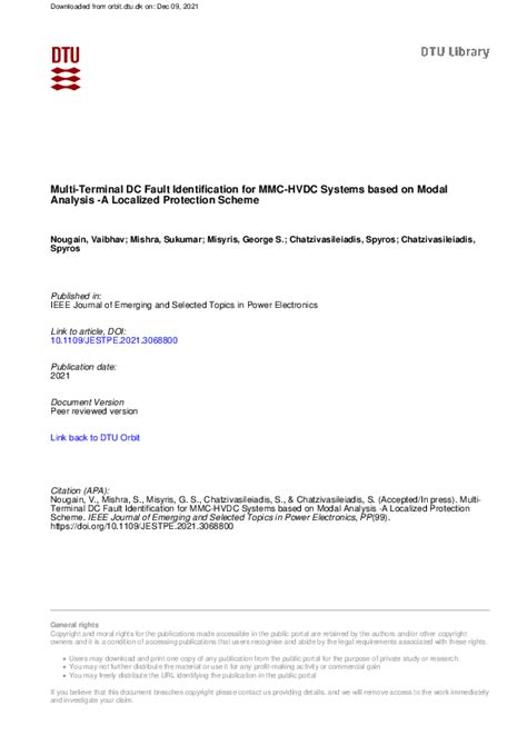 Pdf Multiterminal Dc Fault Identification For Mmc Hvdc Systems Based On Modal Analysis—a