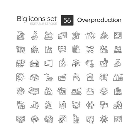 2d Editable Big Thin Line Icons Set Representing Overproduction Isolated Vector Black Linear