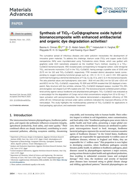 Pdf Synthesis Of Tio2 Cuo Graphene Oxide Hybrid Bionanocomposite With Enhanced Antibacterial