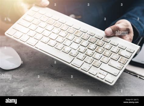 Closeup Very Dirty Computer Keyboard Grimy More Bacteria On Keyboard Stock Photo Alamy
