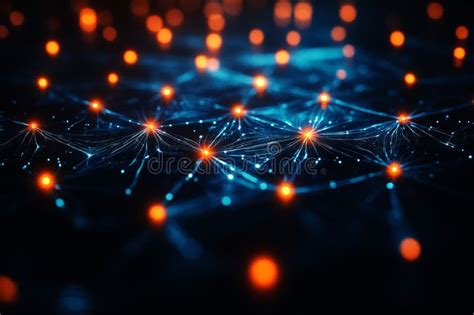 Abstract Neural Network With Glowing Nodes Of Ai Learning Process Visualized As A Network Of