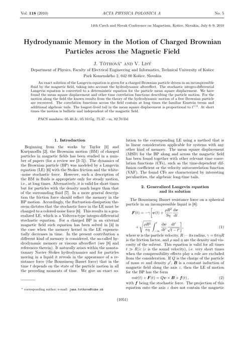 Pdf Hydrodynamic Memory In The Motion Of Charged Brownian Particles