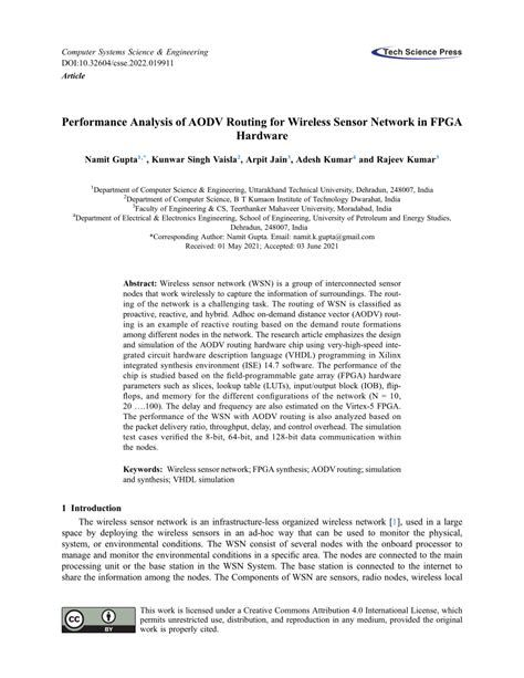 pdf performance analysis of aodv routing for wireless sensor network