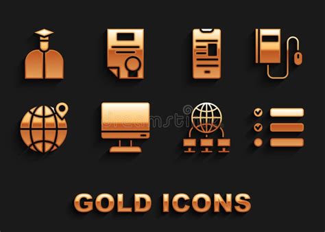 Set Computer Monitor Screen Electronic Book With Mouse Task List Network Location The Globe