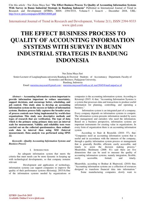 Pdf The Effect Business Process To Quality Of Accounting Information Systems With Survey In