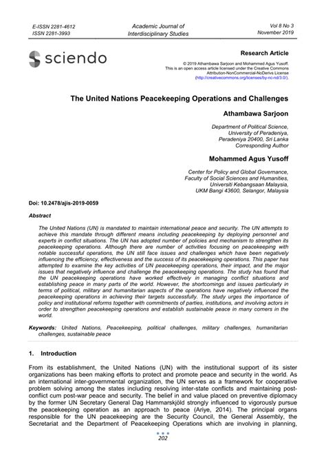 Pdf The United Nations Peacekeeping Operations And Challenges
