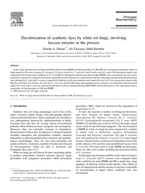 Pdf Decolorization Of Synthetic Dyes By White Rot Fungi Involving