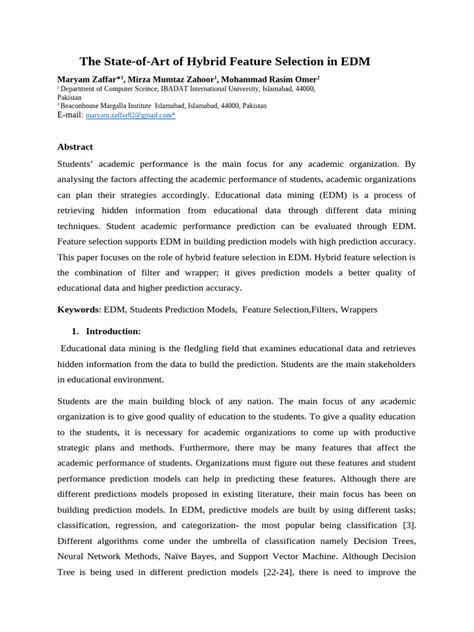 Hybrid Feature Selection Student Performance Prediction Paper | PDF | Statistical Classification ...