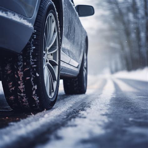 Premium Ai Image A Closeup Of A Cars Tires Navigating A Snowy Road Focusing On The Tread And
