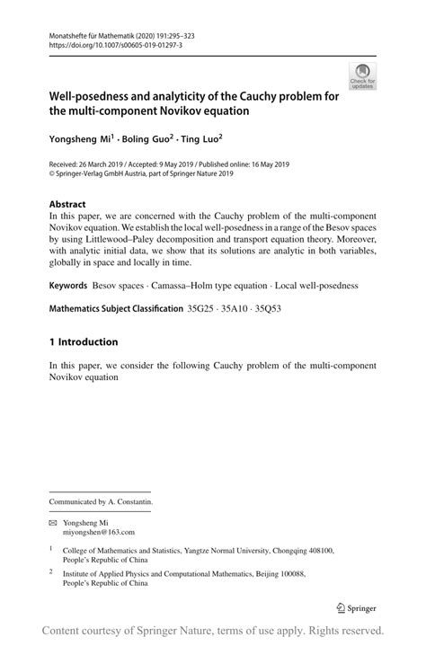 Well Posedness And Analyticity Of The Cauchy Problem For The Multi