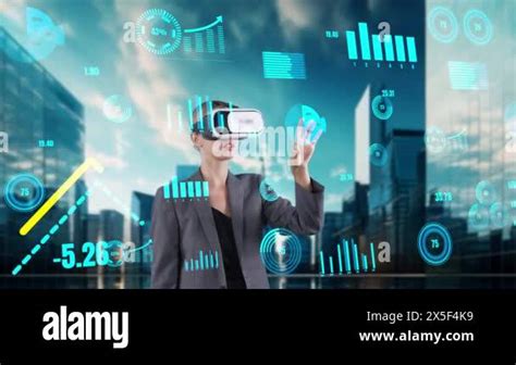 Woman Searching Dynamic Data Using Hand Sliding Graph Analysis By Vr Of