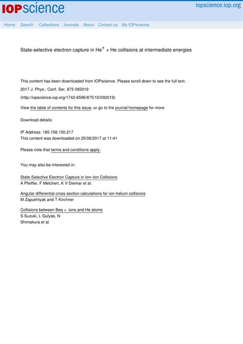 Pdf State Selective Electron Capture In He He Collisions At