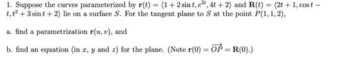 Solved 1 Suppose The Curves Parameterized By Rt 1 2