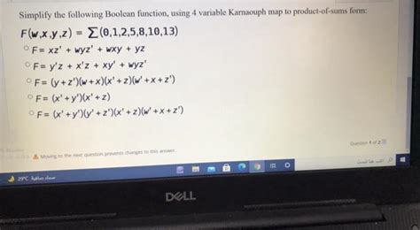 solved simplify the following boolean function using 4