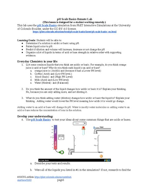Copy of p H Scale Basics Remote Lab1 - pH Scale Basics Remote Lab (This lesson is designed for a ...