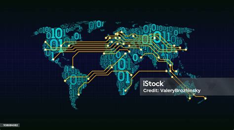그리드 배경 인쇄 회로 기판의 형태로 도시 사이 연결에 디지털 이진 코드에서 추상 세계 지도 잘 조직 계층 컴퓨터 칩에 대한 스톡 벡터 아트 및 기타 이미지 Istock