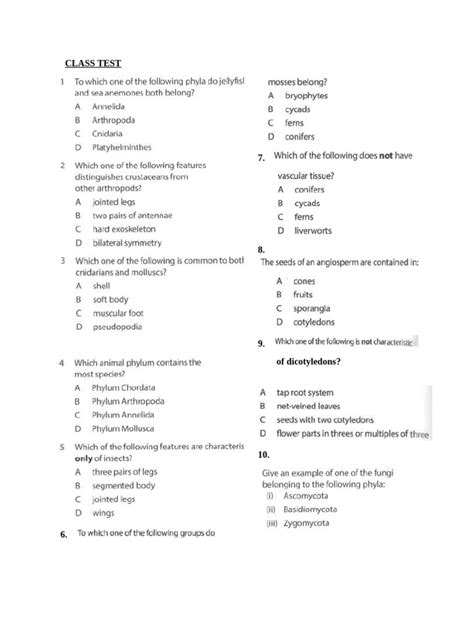 Class Test On Taxonomy Pdf
