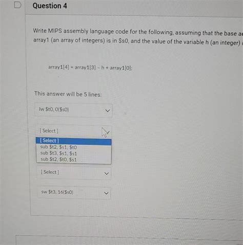 Solved Question 4 4 Pts Write Mips Assembly Language Code