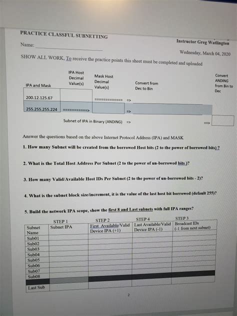 Solved Practice Classful Subnetting Instructor Greg