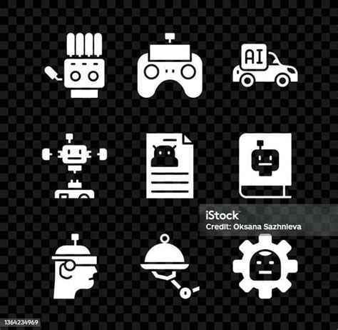 기계 로봇 손 원격 제어 자율 스마트 카 스마트 안경 웨이터 로봇 분해 및 기술 사양 아이콘을 설정합니다 벡터 가공의 인물에 대한 스톡 벡터 아트 및 기타 이미지 Istock