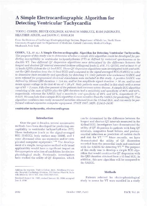 Pdf A Simple Electrocardiographic Algorithm For Detecting Ventricular
