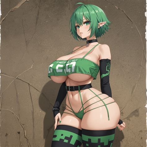Rule 34 Ai Generated Big Ass Big Breasts Creeper Minecraft Elf Green Eyes Green Hair Wide