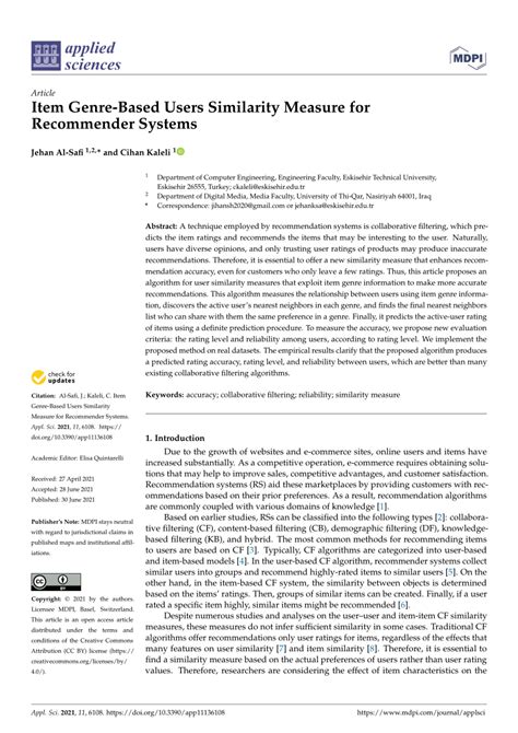 Pdf Item Genre Based Users Similarity Measure For Recommender Systems