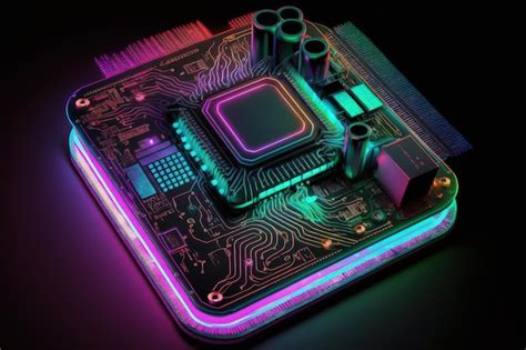 Premium AI Image Circuit Board With Processor In Neon Lights Colors Generative AI