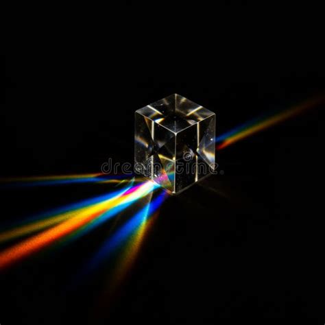 Glass Cube Prism Refracting Light Into Rainbow Spectrum Stock