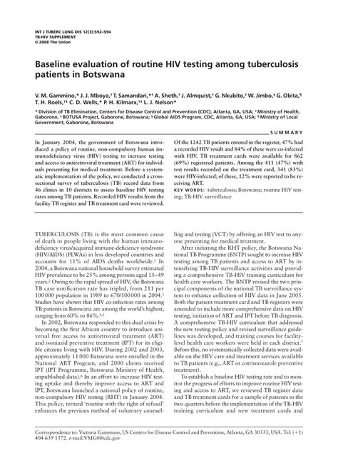 Pdf Baseline Evaluation Of Routine Hiv Testing Among Tuberculosis