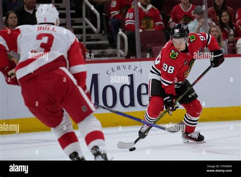 Chicago Blackhawks Connor Bedard Handles The Puck As Detroit Red Wings