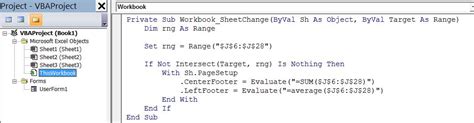 Vba Add A Formula In A Footer Of Excel And Have It Update Automatically When Cell Range Is