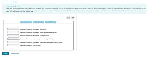Solved View Available Hint S Hint 1 Lce Vs Liquid Waler Chegg Com