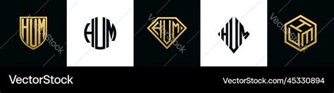 Initial Letters Hum Logo Designs Bundle Royalty Free Vector