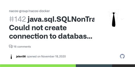 Java Sql SQLNonTransientConnectionException Could Not Create Connection To Database Server