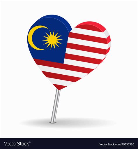 Malaysian Flag Heart Shaped Map Pointer Layout Vector Image